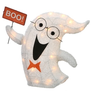 National Tree Company Halloween Pre-Lit White Ghost Holding BOO Sign ...