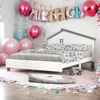 Full Size Funny Design Wood Platform Bed with House-shaped Headboard ...