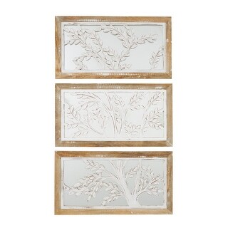 Mango Wood Tree Wall Decor with Brown Frames and Mirrored Backing - Set ...