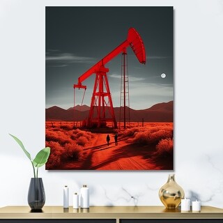 Designart "Modern Red Drilling Rig Field" Oil Rigs / Fields Wall Art ...