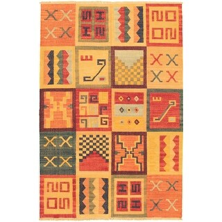 Flat-weave Sundance Red, Tan Wool Kilim - 6'0" x 9'2"/6'0 x 9'2 - Bed ...