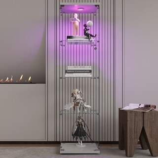 LED Lights Floor Standing Display Curio Cabinet 4 Shelves Library ...