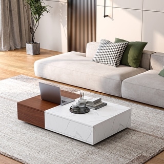 Modern Rectangular Two-Color Wood Coffee Table with 2 Storage ...
