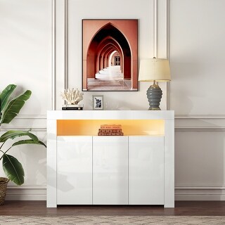 LED Lighted Sideboard Storage Cabinet - Modern Wooden Buffet with Multi ...