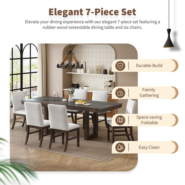 7 Piece 72 Extendable Dining Table Set with 6 Upholstered Chairs On Sale Bed Bath Beyond 41577210