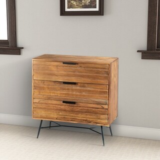 Brown and Black 3 Drawer Wooden Chest with Slanted Metal Base - Bed ...