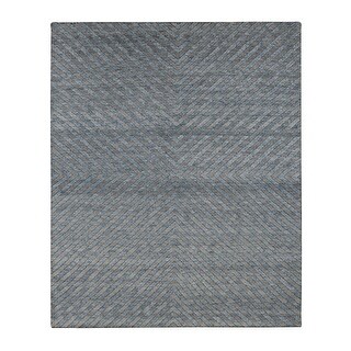Shahbanu Rugs Queen Blue Pure Wool Modern Geometric Diagonal Line ...