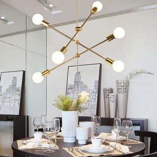 6 Light Sputnik-Inspired Chandelier,Gold Modern Chandelier Pendant ...