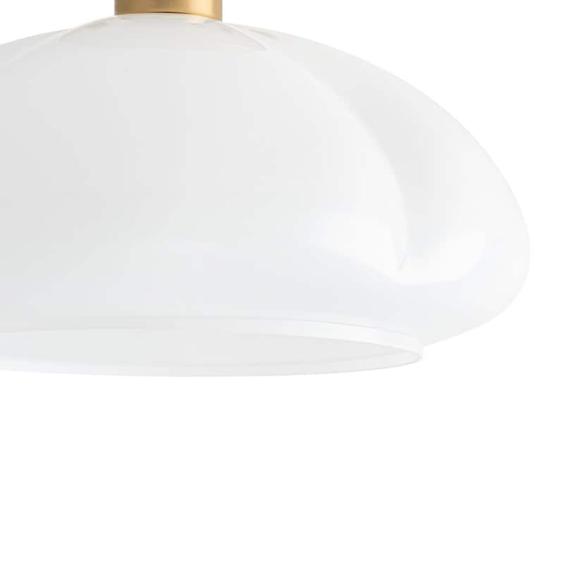 French Art Deco Milky Glass Scalloped Edge Semi Flush Ceiling Light ...