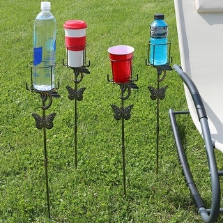 Sunnydaze Set of 4 Outdoor Drink Holders with Butterfly Decorative ...