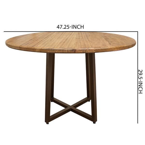 Asic 47 Inch Dining Table, Round, Hollow Black Metal Frame, Brown Wood ...
