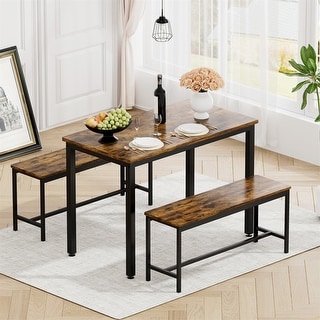 Dining Table Set with 2 Dining Benches, Table Counter with Chairs - Bed ...