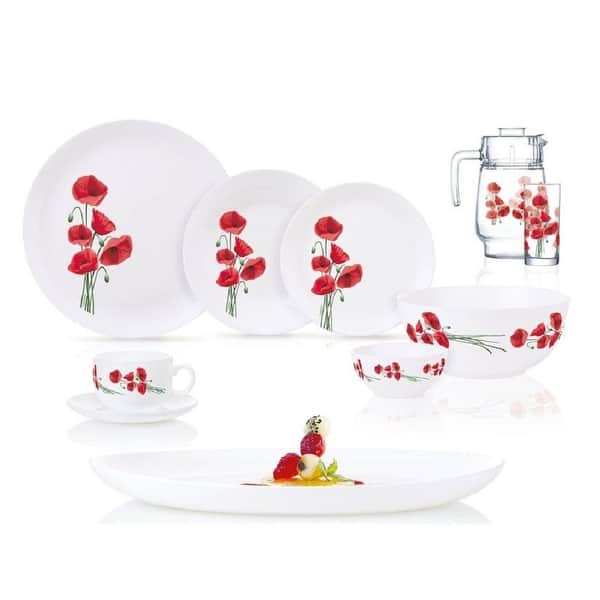Luminarc Hypnosis Poppy Glass Dinnerware Set of 46 for 6 - Bed Bath ...