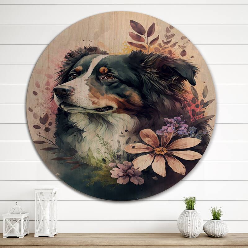 Designart "Cute Bernese Floral Art " Modern Wood Wall Art Décor ...