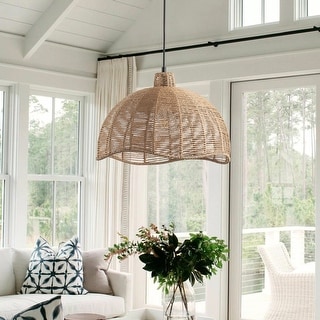 Farmhouse Matte Black Rope Paper Craft Pendant Light Hand-Woven Hanging ...