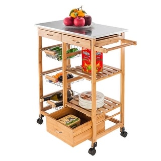 Moveable Kitchen Cart w/ Stainless Steel Table Top, Drawers, Baskets ...