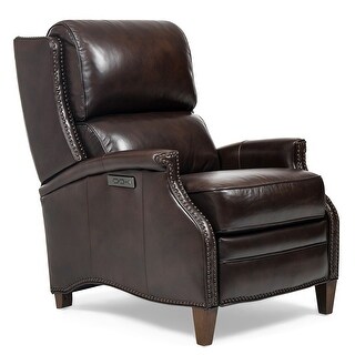 Genuine Leather Dual Power Recliner with Nailhead Trim and Solid wood ...