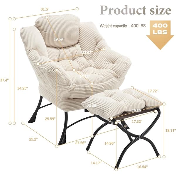 HOMEFUN Corduroy Upholstered Oversized Lazy Arm Chair with Ottoman and ...