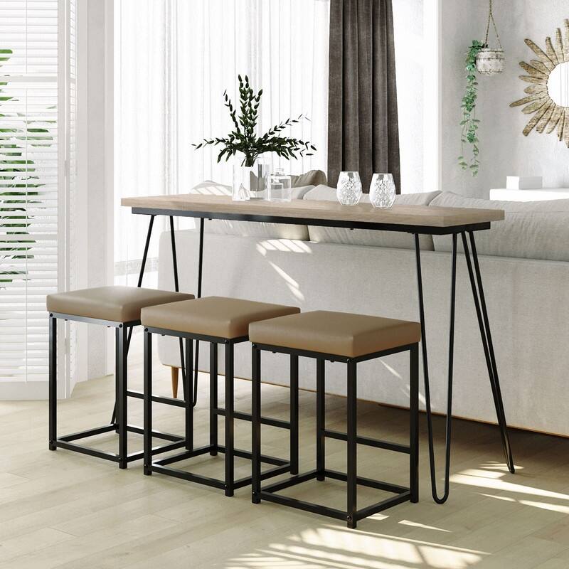 4 Pieces Counter Height Extra Long Dining Table Set with 3 PU Stools ...