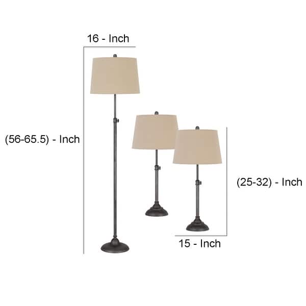 3 Piece Lamp Set, 2 Table 1 Floor Lamp, Dimmer, Metal, Silver - Bed ...
