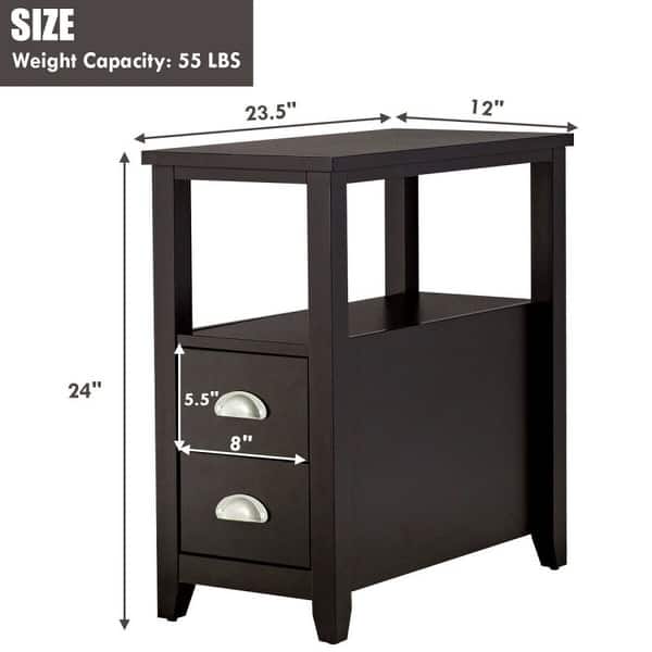 End Table Wooden with 2 Drawers and Shelf Bedside Table - 23.5" x 12" x ...