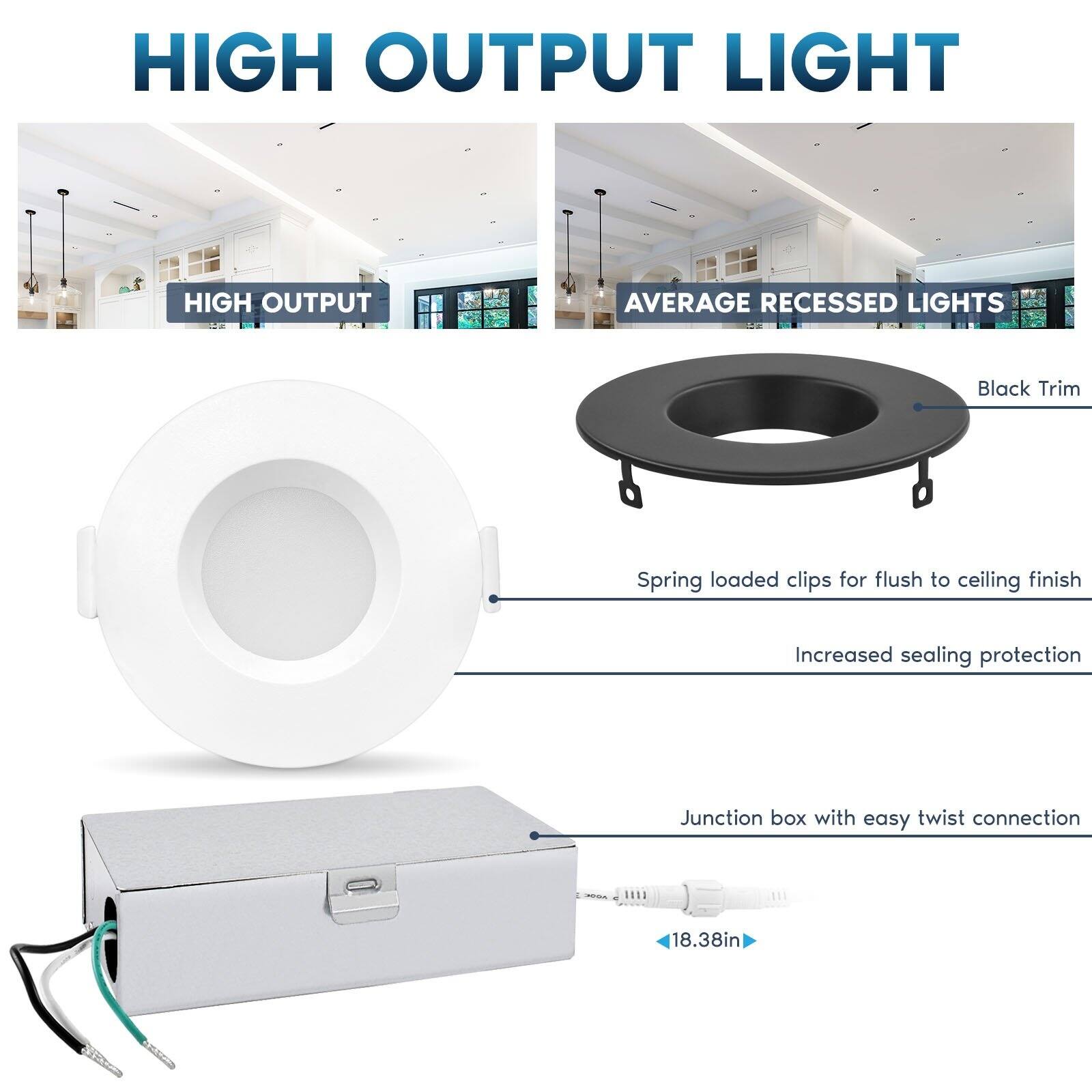 Luxrite 3 Inch LED Recessed Ceiling Light, 10W, 5CCT 2700K-5000K, 800LM ...