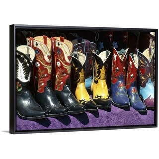 "Display Of Colorful Cowboy Boots" Black Float Frame Canvas Art - Bed ...