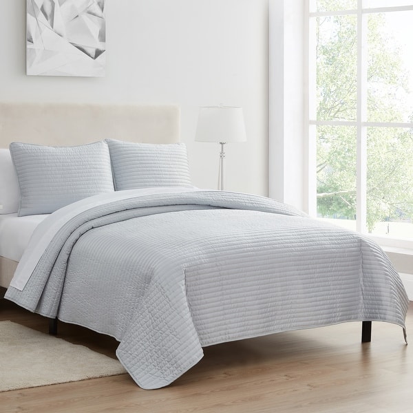 Serenity 3-Piece Grey Textured Stripe Quilt Set - On Sale - Bed Bath ...