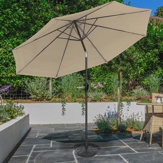 Pure Garden 10-Foot Outdoor Patio Umbrella with Auto-Tilt and Base ...