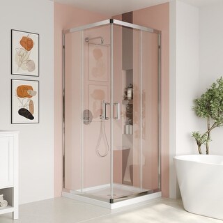 34" W X 72" H Framed Square Reversible Shower Enclosure With 1/4" Clear ...