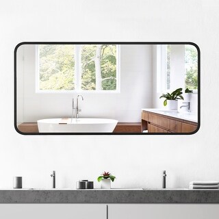 Ledel Modern Rounded Rectangular Metal Framed Bathroom Vanity Mirror ...