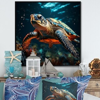 Designart "Realistic Portrayal Of A Turtle I" Animals Turtle Framed ...