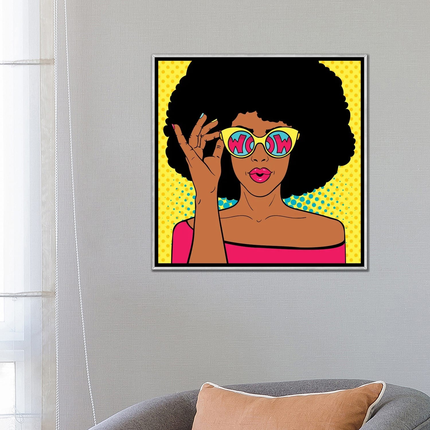 Icanvas Wow Pop Art Face Sexy Surprised Black Woman With Afro Hair