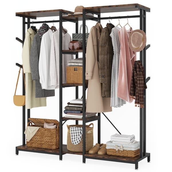 Extra Large Closet Organizer with Hooks Clothes Rack with Shelves and ...