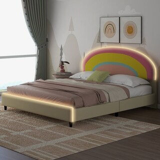 Full Size LED Upholstered Platform Bed with Adjustbale Headboard - Bed ...