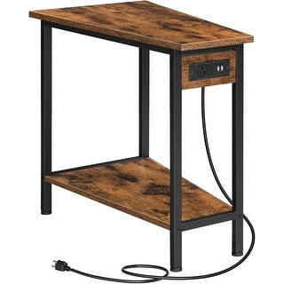Industrial Wedge Side Table with Charging Station and Storage Shelves ...