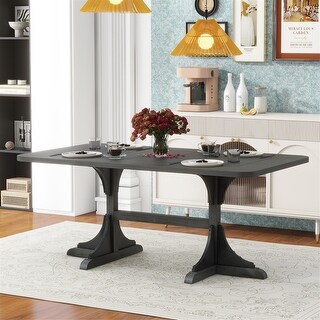 71'' Retro Style Wooden Rectangular Dining Table with Curved Legs - Bed Bath & Beyond - 39995025