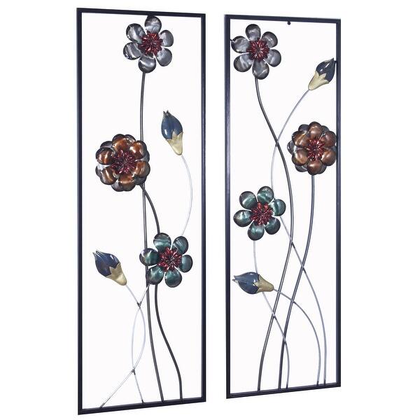 Metallic Multi-Color Metal Garden And Blooms Vertical Wall Panel Set ...