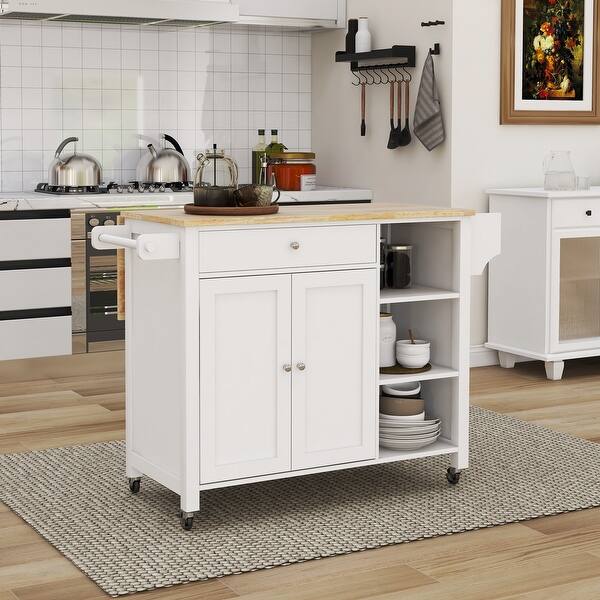 Kitchen Island with Lockable Wheels and Expandable Desktop - Bed Bath ...