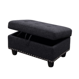 Black Grey Linen Storage Ottoman Footstool - Bed Bath & Beyond - 40418615