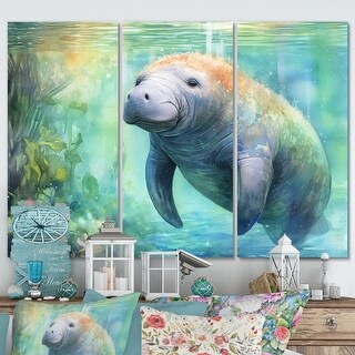 Designart "Gentle Manatee II" Animals Canvas Print Set - Bed Bath ...