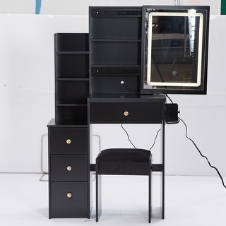 Luxury Vanity Table Set with LED Mirror,Adjustable Lights,Built-in AC ...