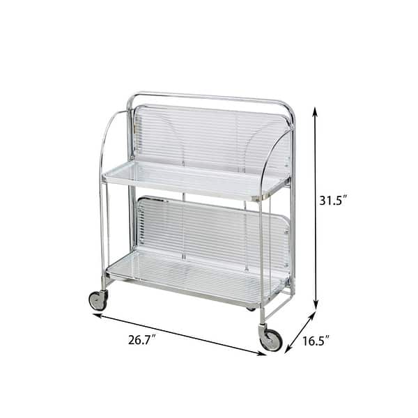 2 Tier Cart Rolling Metal Serving Cart Foldable with 4 Casters Chrome ...