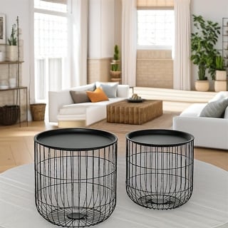 Nesting Coffee Tables, Round Coffee Table Set of 2,Blanket Storage ...