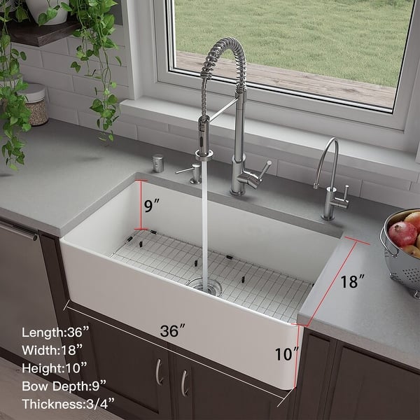 Fireclay Farmhouse Kitchen Sink 36 Inch White Farm Sink with Bottom ...