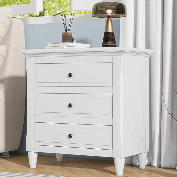 Fully Assembled Bedside Table with 3 Drawers White