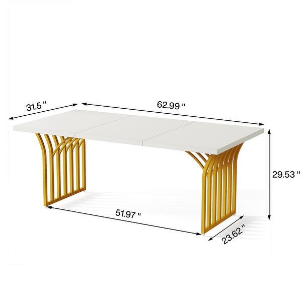63 Inch Rectangular Kitchen Table with Gold Metal Frame - N/A - Bed ...