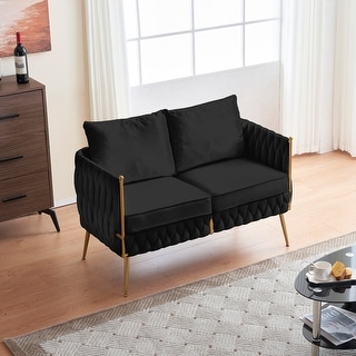 Handmade Bucket Woven Velvet Loveseat Sofa, 2 Seat Sofa, Black - 2 Seat ...