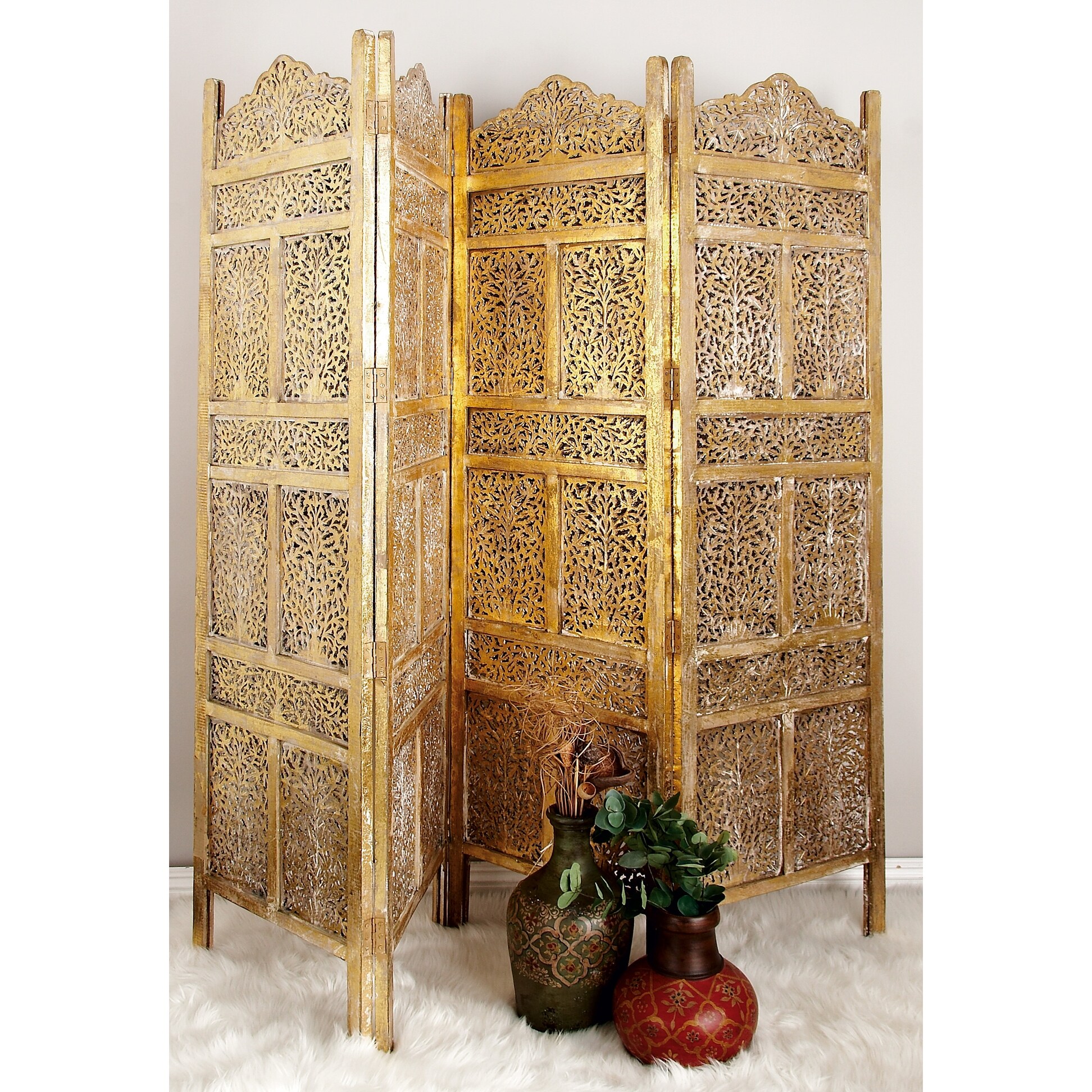 Bronze Metal Eclectic Room Divider Screen with Relief Acanthus Design ...
