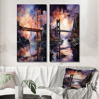 Designart "Coral Bridge Luminous Crossing" Bridges Wall Art Set Of 2 ...